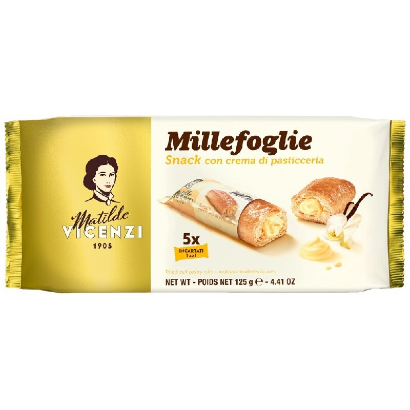 Трубочки VICENZI BISCOTTI [3273] Millefoglie с начинкой из заварного крема 125г