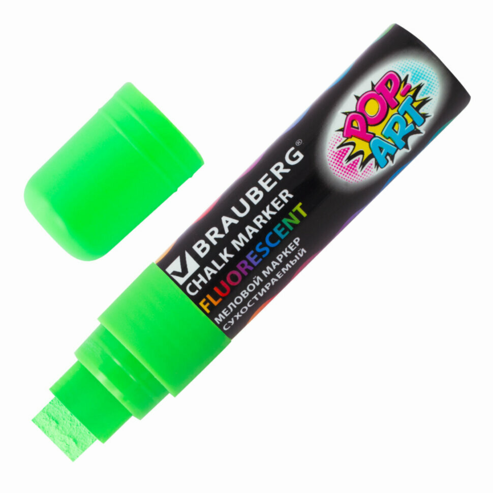 Маркер меловой "POP-ART" зеленый, 15 мм, стираемый, для гладких поверхностей, BRAUBERG, 151542, 151542