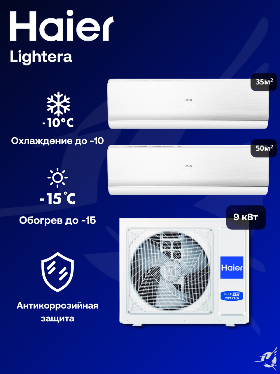 Мультисплит-система Haier Lightera Super Match AS12NS6ERA-W + AS18NS6ERA-W / 5U90S2SS5FA на 35 + 50 м²