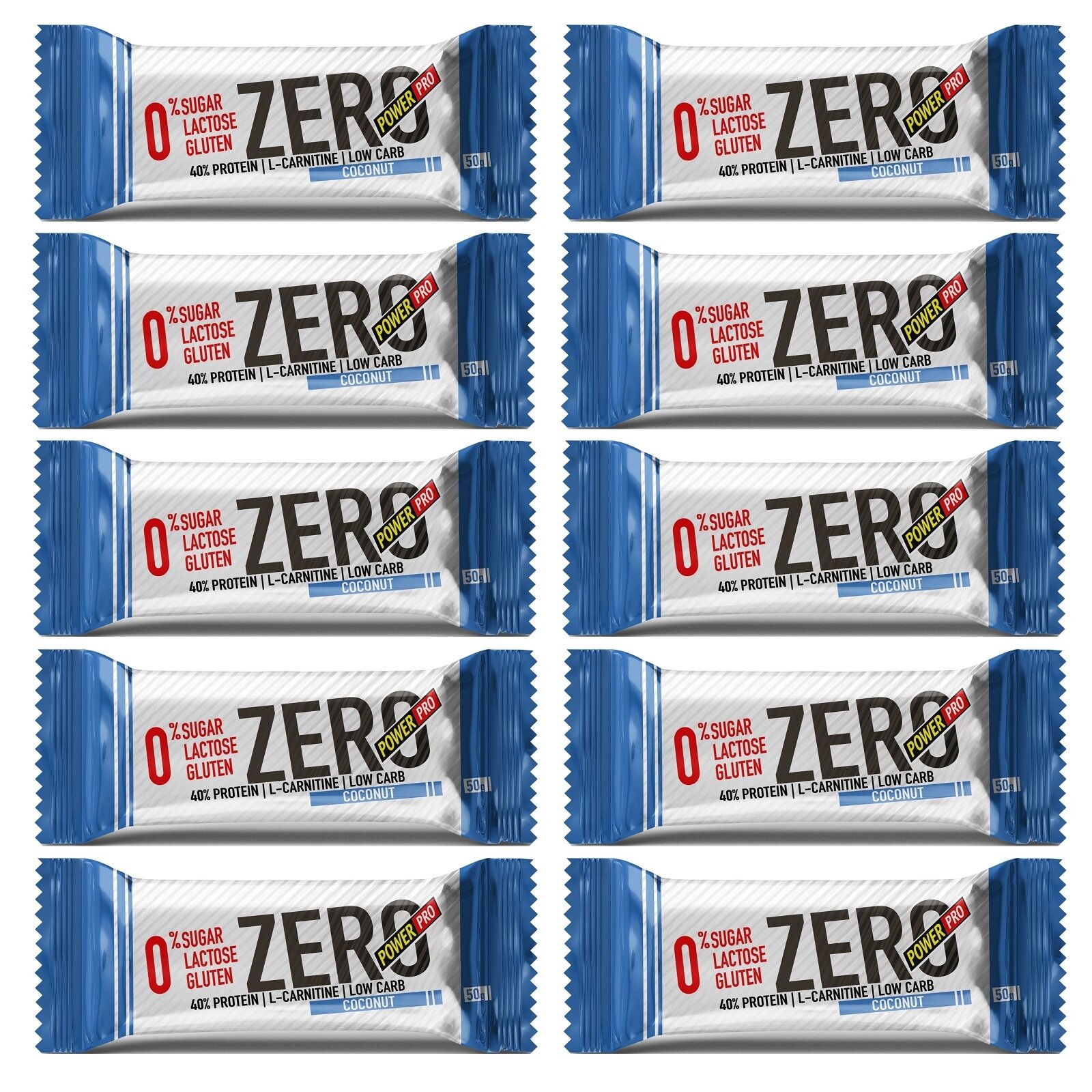 Протеиновый батончик 40% ZERO 10 шт 50 гр (Power Pro) Кокос