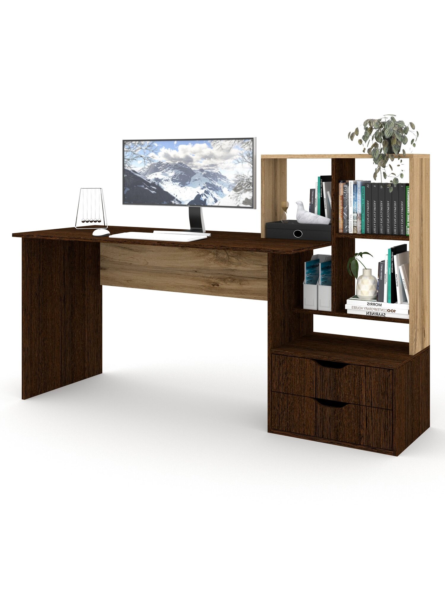 Есэндвич Лаворо 5 Письменный стол со стеллажом и ящиками 170х110х60 см правый (Венге/Дуб Вотан)