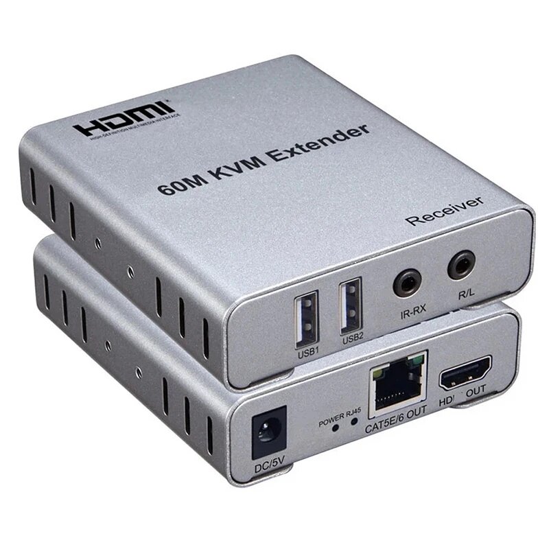 USB HDMI KVM-удлинитель-сплиттер через Ethernet 1080P Удлинитель HDMI USB KVM-удлинитель-разветвитель HDMI-петля для мыши, клавиатуры, ПК 60m kvm, EU Plug
