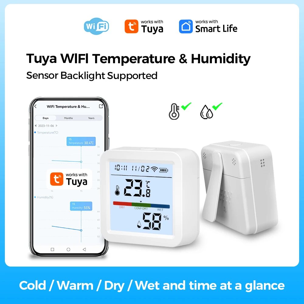 WIFI датчик температуры и влажности Tuya умный гигрометр термометр подсветка Smart Life поддержка Alexa Google Assistant