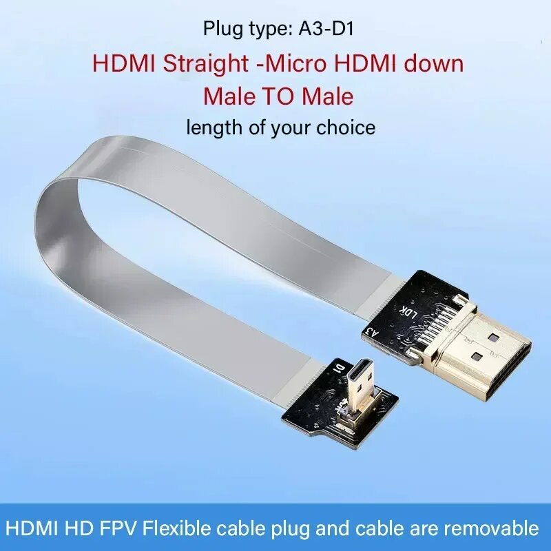 Гибкий HDMI кабель для фотоаппарата 90 градусов HDMI to Micro down, 0.5m