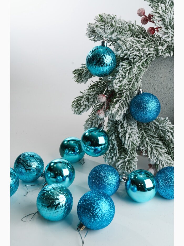 !09 Набор елочных шаров 12 штук "Анданте", шары новогодние, d=6 см. цвет голубой
