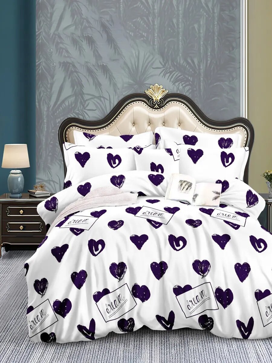 Постельное белье 2-спальное с евро простыней, евро простынь, полисатин, наволочки 70х70, 2х спальное, евро