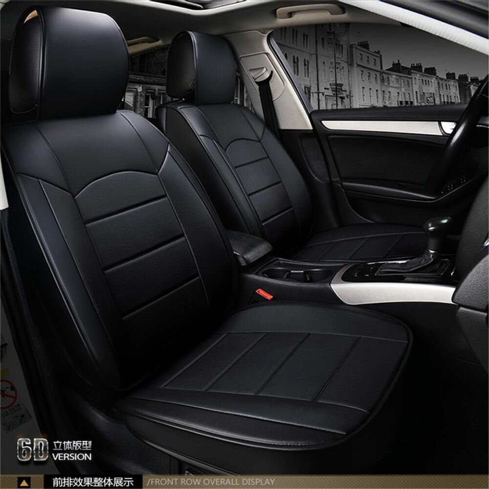 Чехлы для сидений автомобиля из искусственной кожи PU черного цвета, полная комплектация, для 5-местных автомобилей и пикапов, универсальные