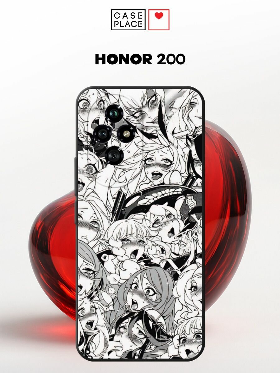 Черный матовый чехол на Honor 200 / Хонор 200 с принтом Ахегао манга тян