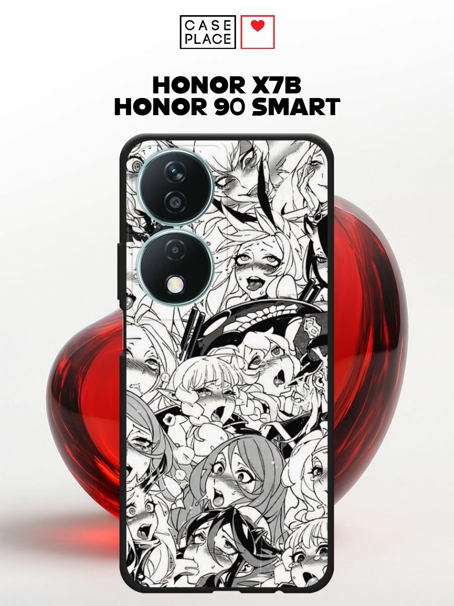 Черный матовый чехол на Honor X7B/90 Smart / Хонор X7B/90 Смарт с принтом Ахегао манга тян