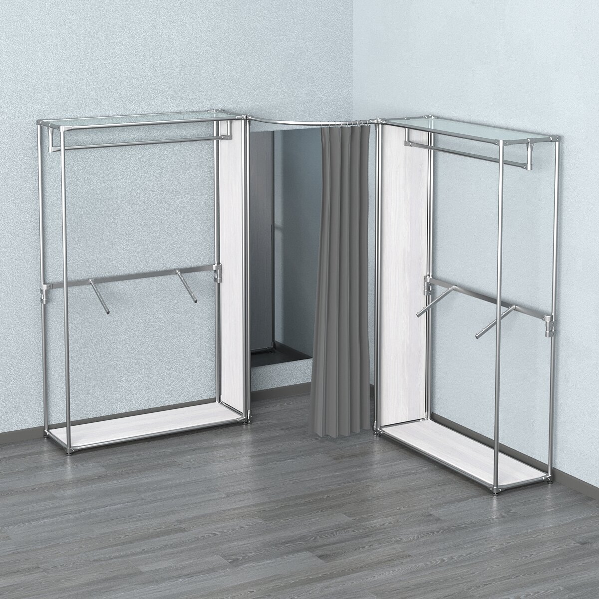 Примерочная (вход- дуга) с зеркалом из системы хром с поручнями №2-2, Ясень Анкор светлый