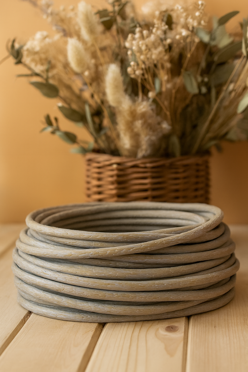 Ротанг искусственный, полиротанг для плетения 100 м, 6мм, "Лен", бежевый, полу трубка текстурированный