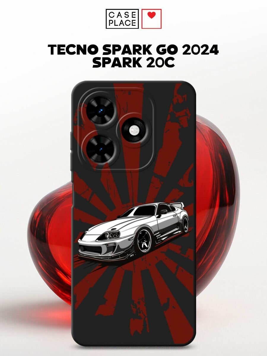 Черный матовый чехол на Tecno Spark Go 2024/Spark 20C / Текно Спарк Го 2024/Спарк 20C с принтом Спортивный автомобиль