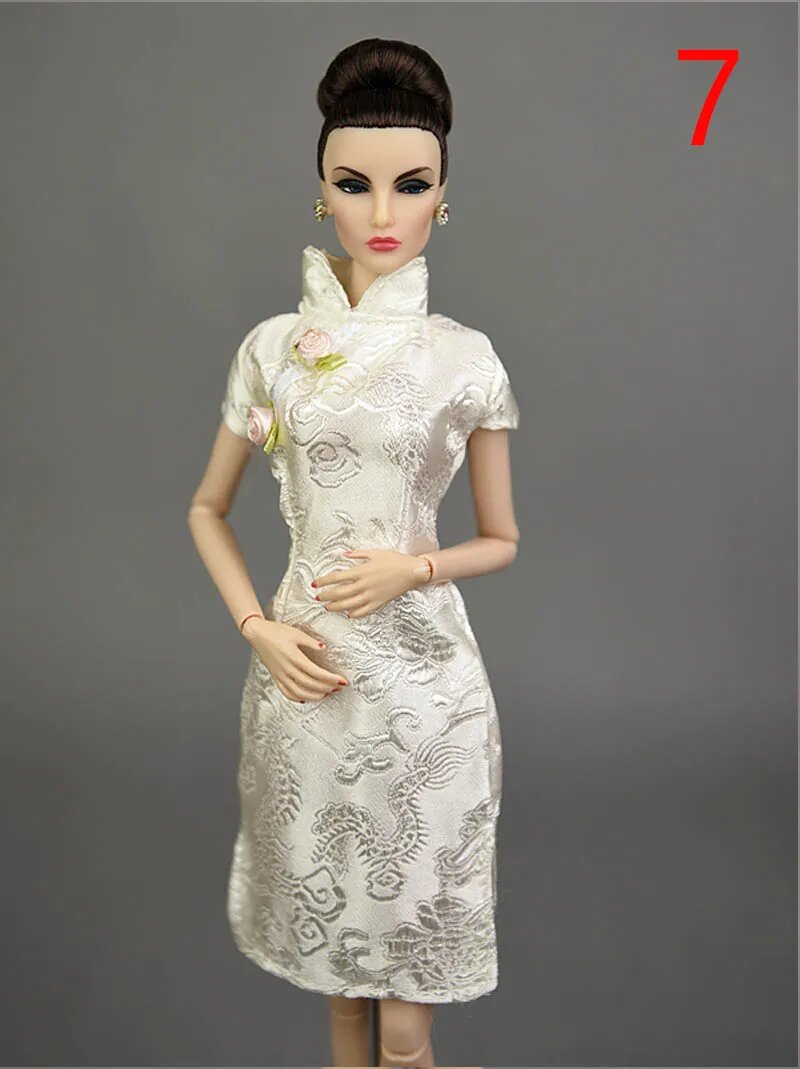 Платье Qipao для куклы Барби, бежевый, new 6