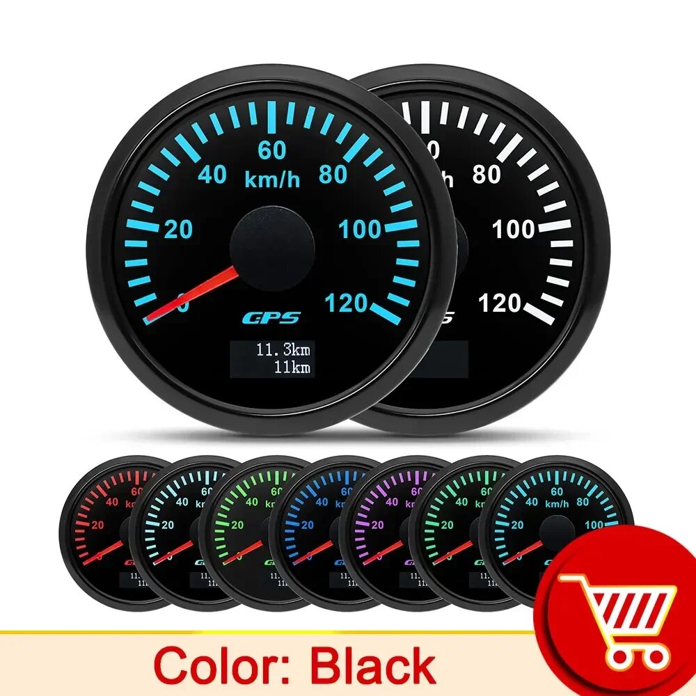 Цифровой GPS-спидометр, универсальная 7-цветная подсветка, датчик 52 мм KMH, подходит для автомобилей 12 В и 24 В, индивидуальные лодки, яхт black CX6255B