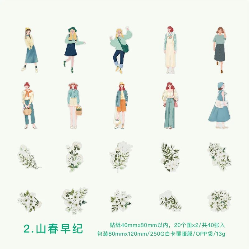 JIANQI 40 шт, наклейки с цветами для девочек, декор, сделай сам, скрапбукинг, мусорный журнал, коллаж, альбом, материал, планировщик, набор наклеек для рукоделия