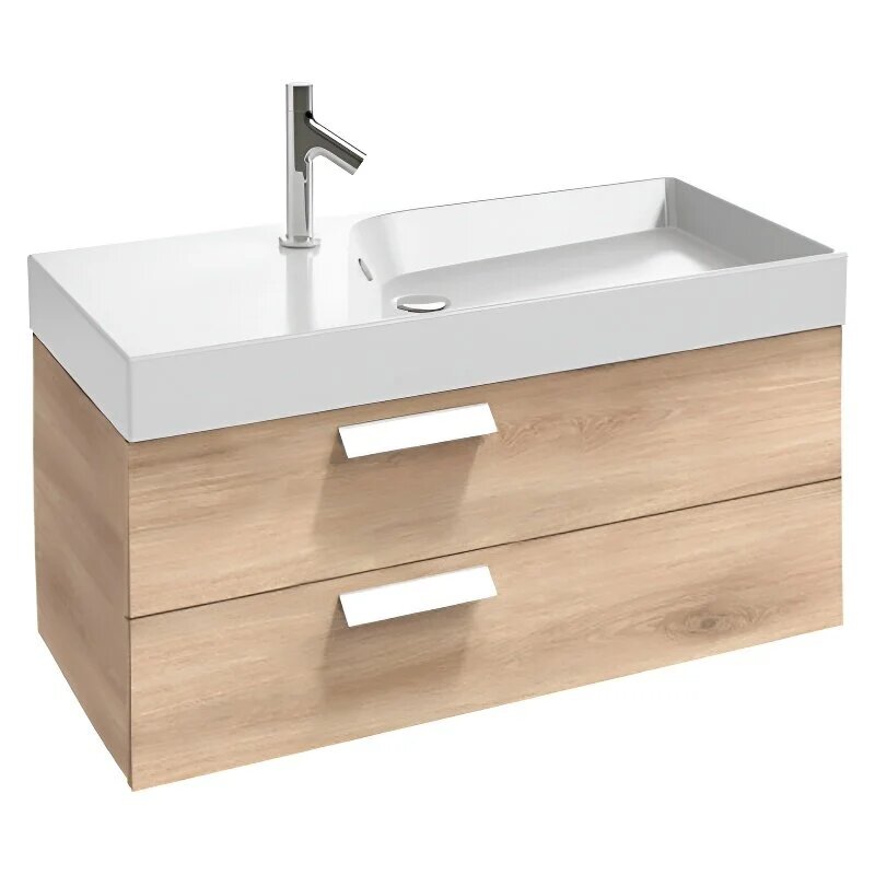 Тумба подвесная Jacob Delafon Rythmik EB1304-E10 100 см, 2 ящика, квебекский дуб с раковиной EXN112-00