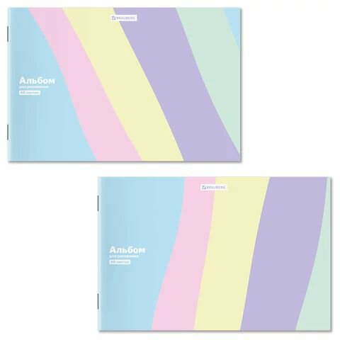Альбом для рисования А4 40 л, скоба, обложка картон, BRAUBERG, 203х288 мм, кросс-серия PASTEL, 107362