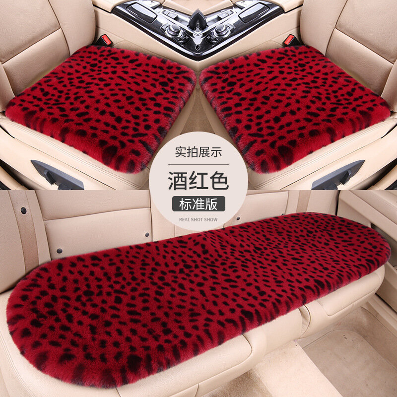 Чехол для автомобильного сиденья из лисьего меха, трехкомпонентный набор, универсальный для пятиместного автомобиля, сиденье с леопардовым принтом, плюшевое, зимнее, теплое