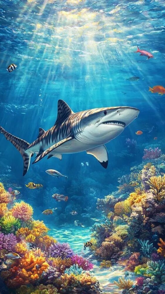 Алмазная Мозаика "Акула" 40X50 См Алмазная Вышивка / Картина Стразами Подарков / Украшения