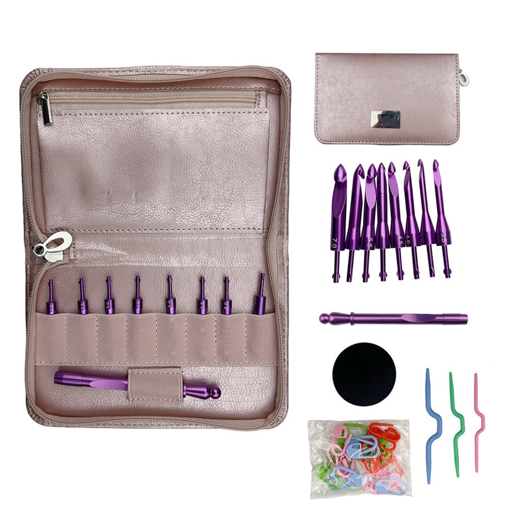 Алюминиевый Вязальный Крючок с 8 Сменными Наконечниками, Маркер Для Вязания, Вязальная Игла, Эргономичная Вязальная Игла 3,0 мм-7,0 мм