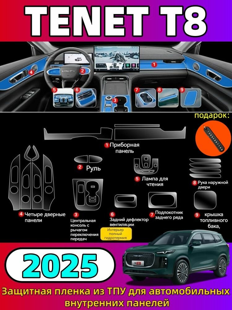 2025 TENET T8 Защитная пленка из ТПУ для автомобильных внутренних панелей, tenet t8 Автозапчасти