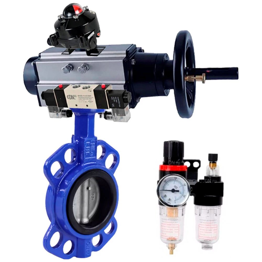 Затвор DN.ru WCB-316-VITON-2W-Fb Ду80 Ру16, с пн. прив. DA-105-1, пн. распред. PND1-T10-220VAC, БКВ LSB-410, БПВ
