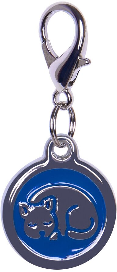 Адресник для собаки на ошейник Zoo One круглый средний "Спящий кот" 20 мм, синий, под гравировку, 19041