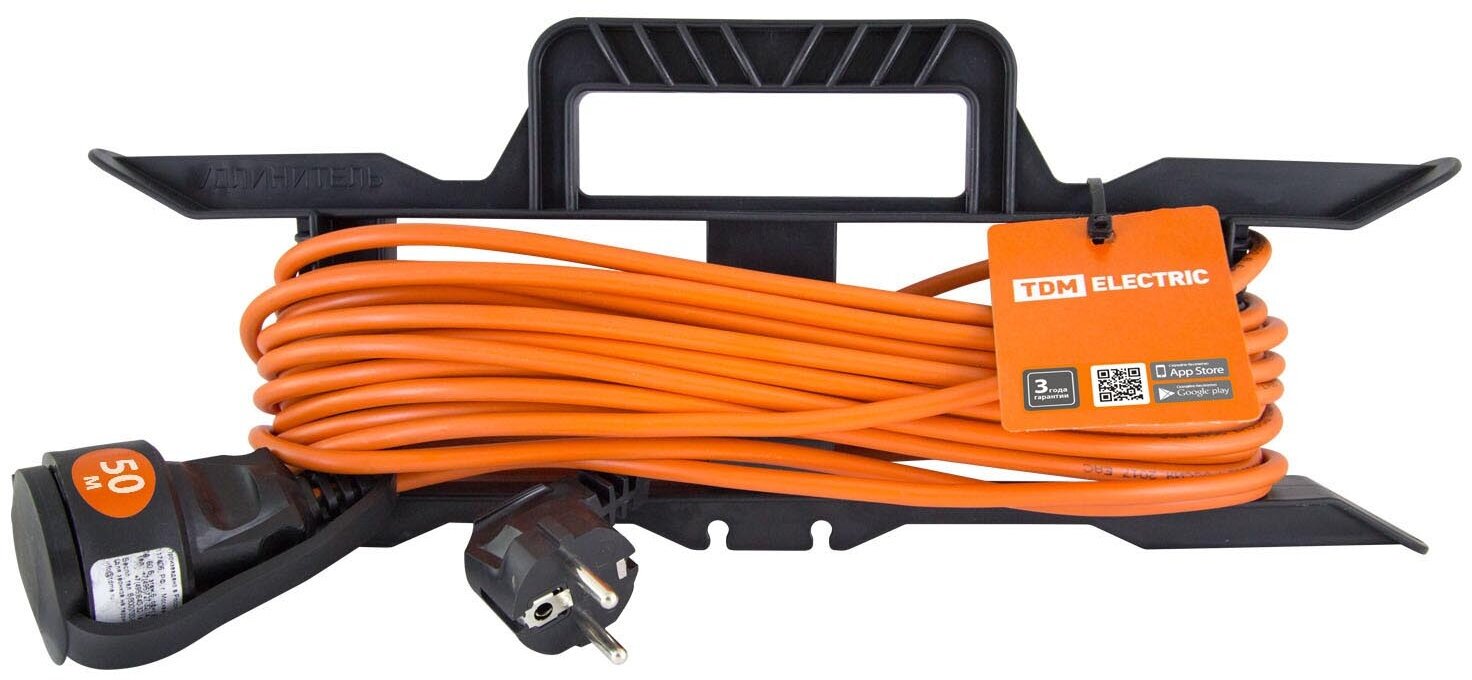 Удлинитель-шнур силовой на рамке УШз10 (штепс. гнездо, 50м ПВС 3х0,75), TDM SQ1302-0325 (1 шт.)