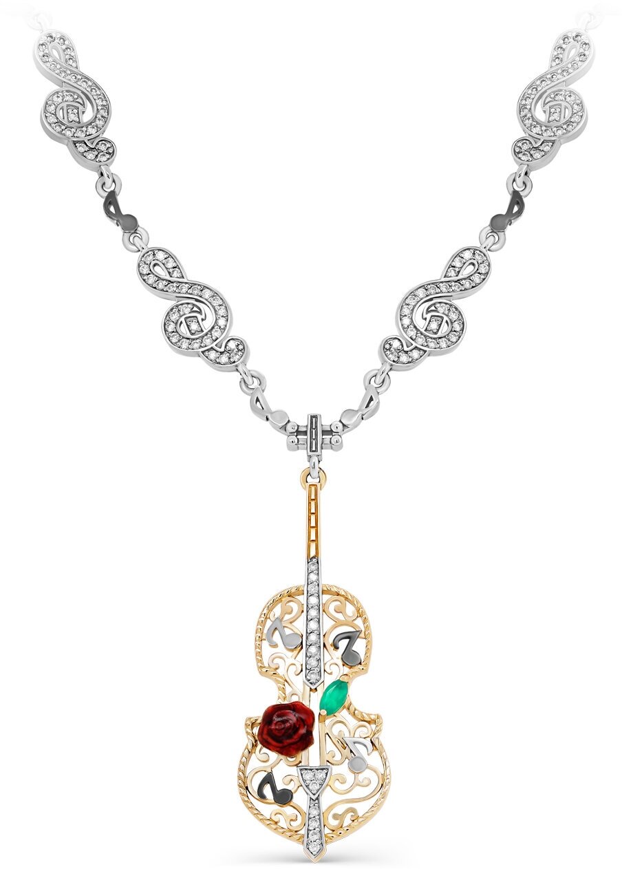 Колье, желтое золото, 585 проба, бриллиант, оникс