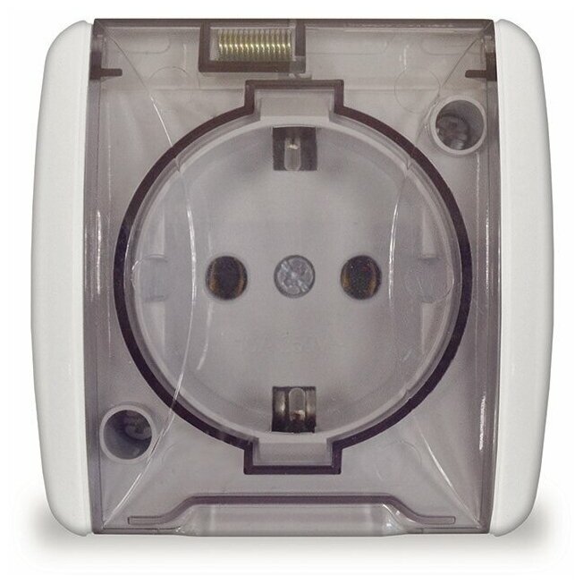 Розетка наружная Universal Клио, с заземлением, крышка, 16А, IP44, белая