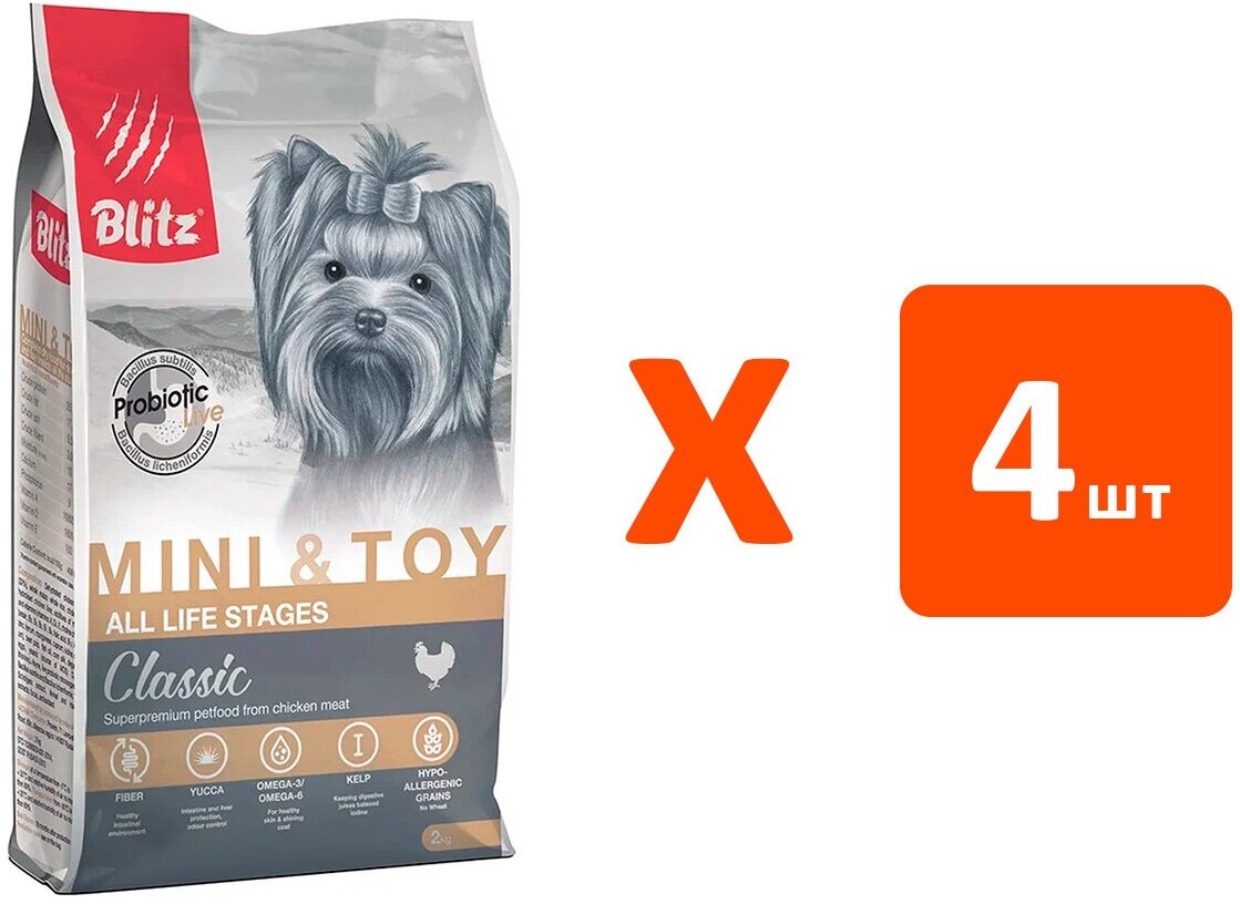 BLITZ CLASSIC ADULT MINI & TOY BREEDS CHICKEN для взрослых собак маленьких пород (2 кг х 4 шт)