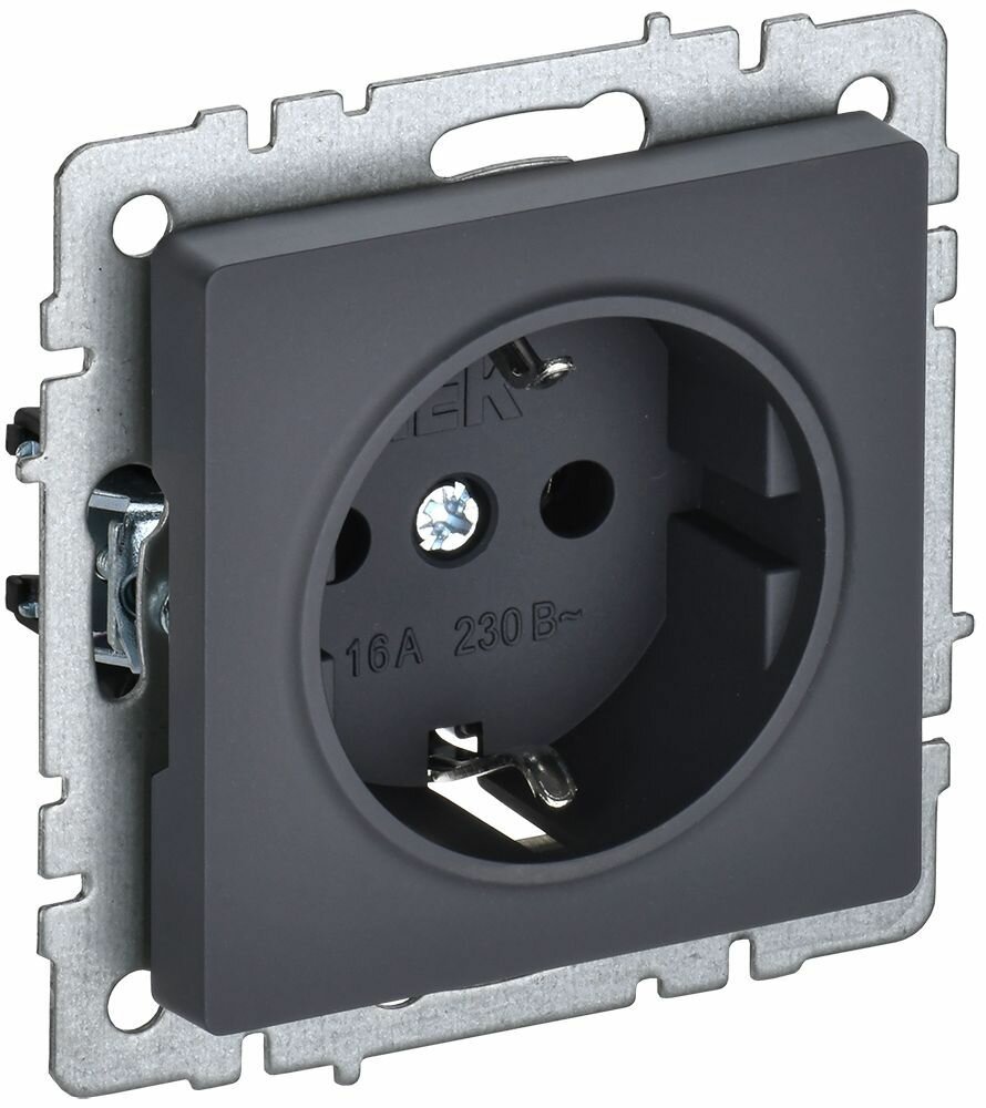 Розетка IEK BRITE, заземление, защитные шторки, 16А, графит