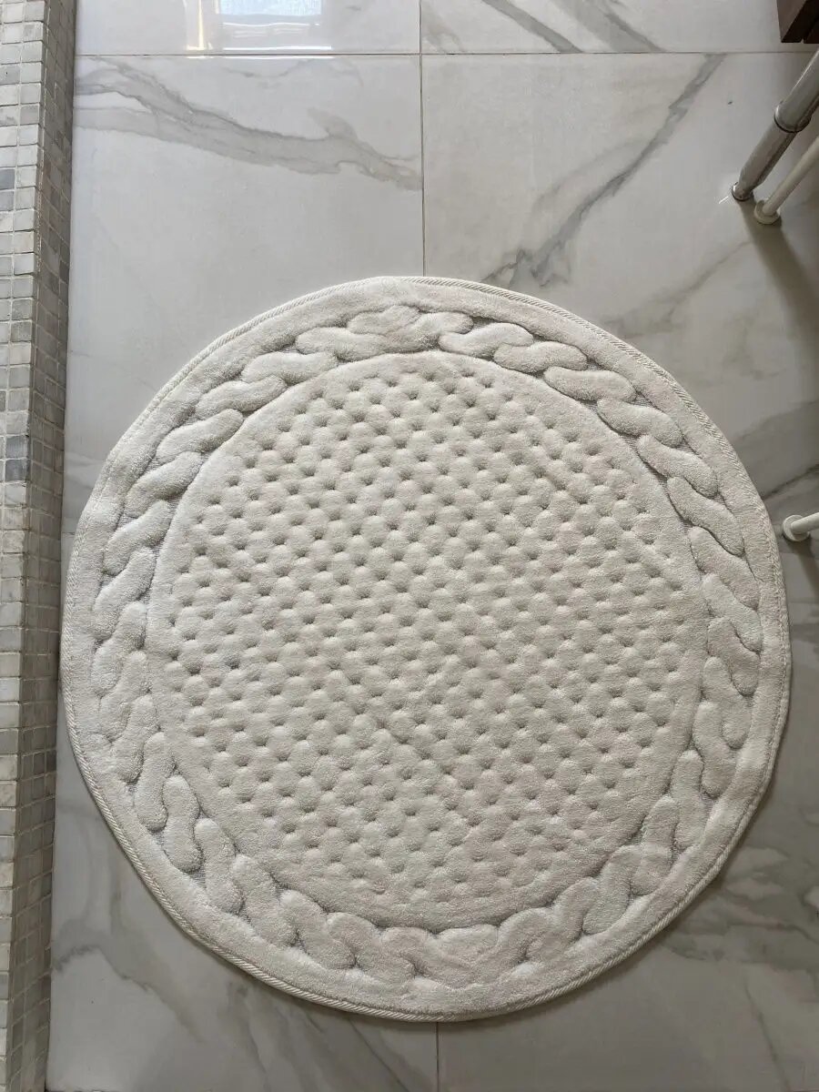Коврик Natali's Carpets на пол для ванной и туалета белый круглый 80х80 см Турция
