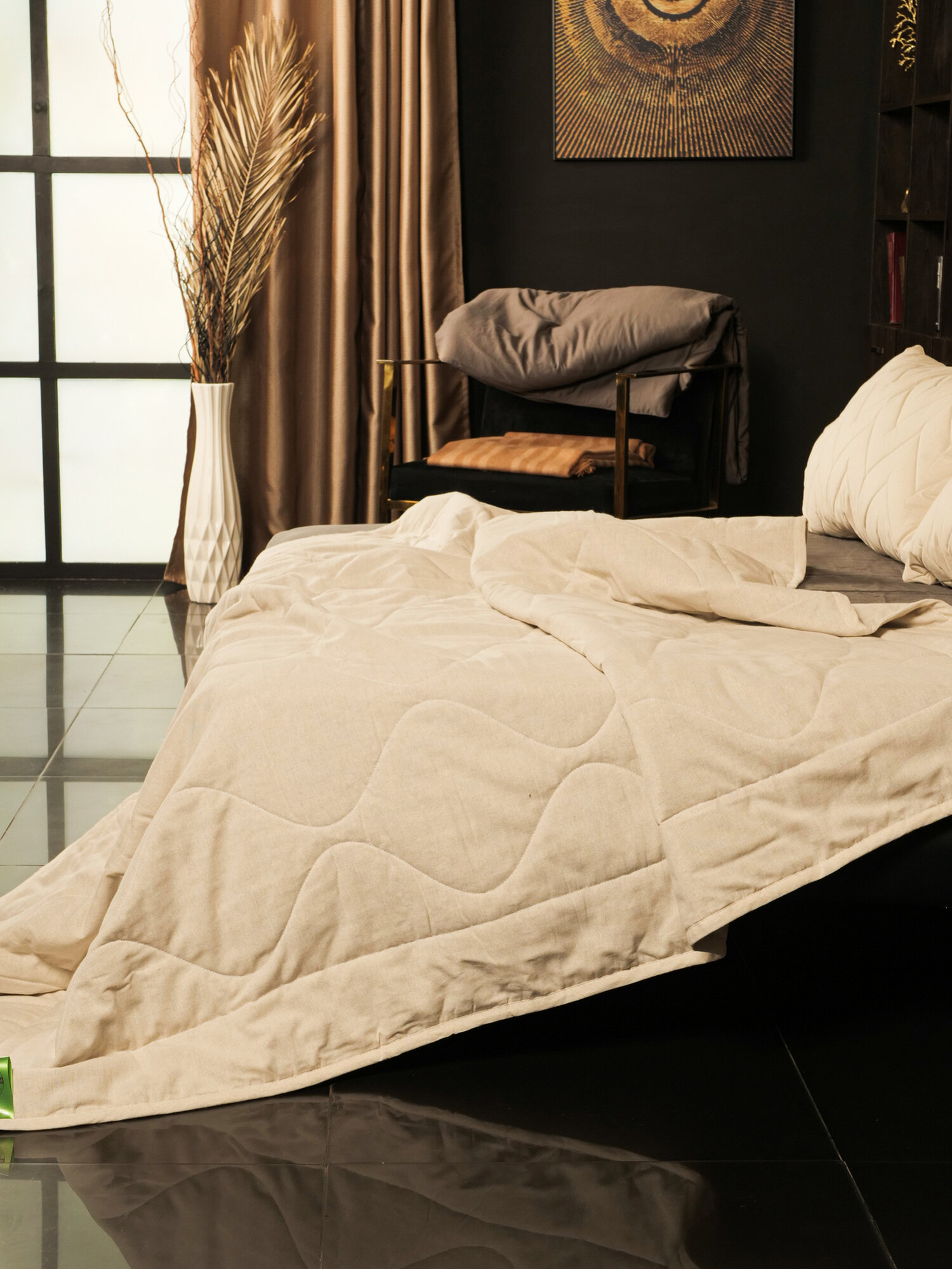 Одеяло лежебока Лён и Хлопок без синтетики 140х205, легкое 150 г/м2, 5621-140-1