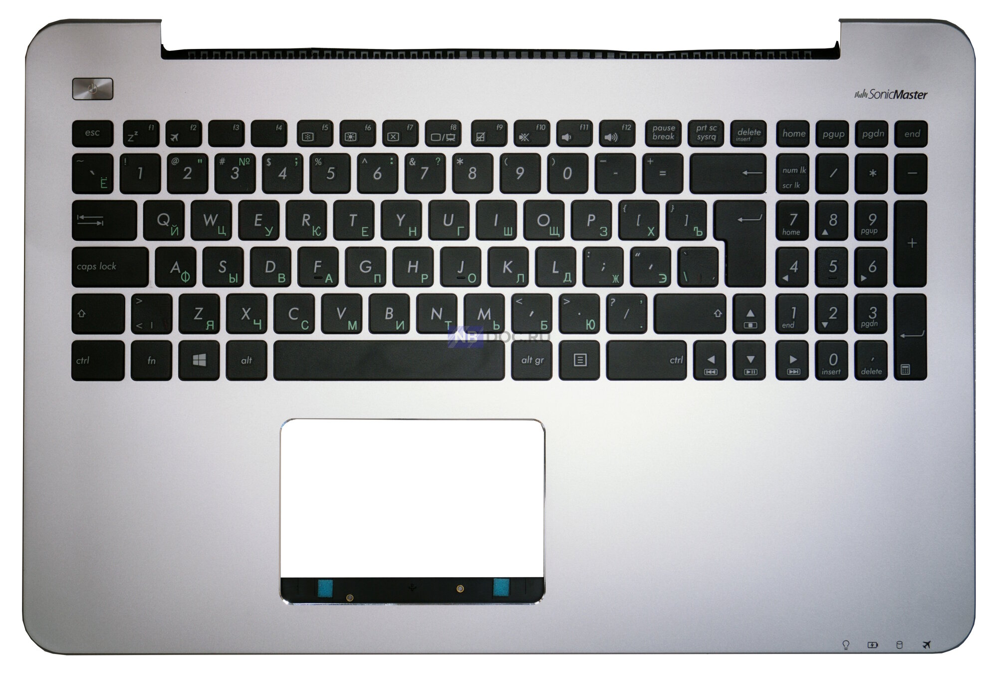 Клавиатура для ноутбука Asus K555LN черная, верхняя панель в сборе (серебряная)