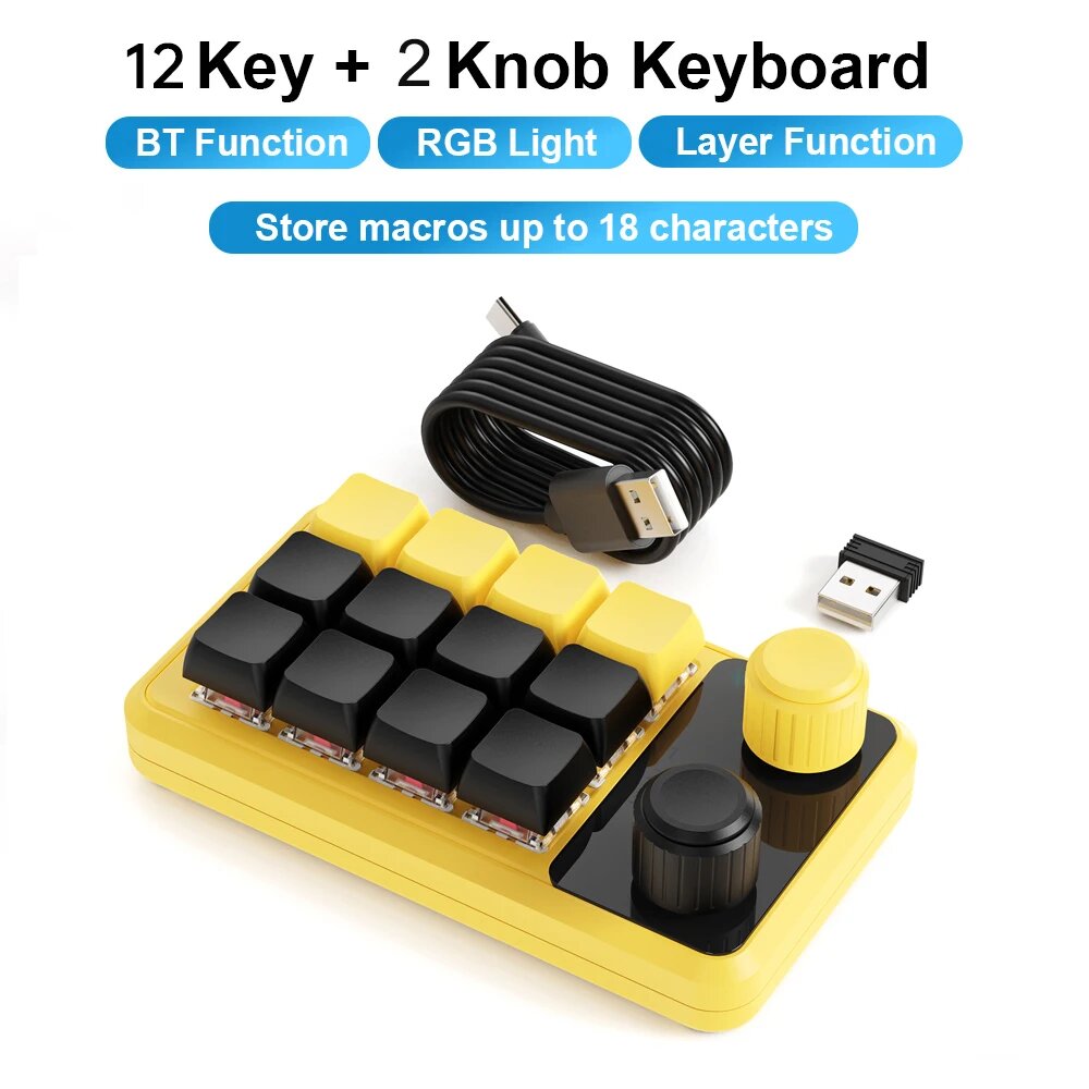 12-Key RGB Механическая Клавиатура с 2 Knobs, Yellow, 2.4G