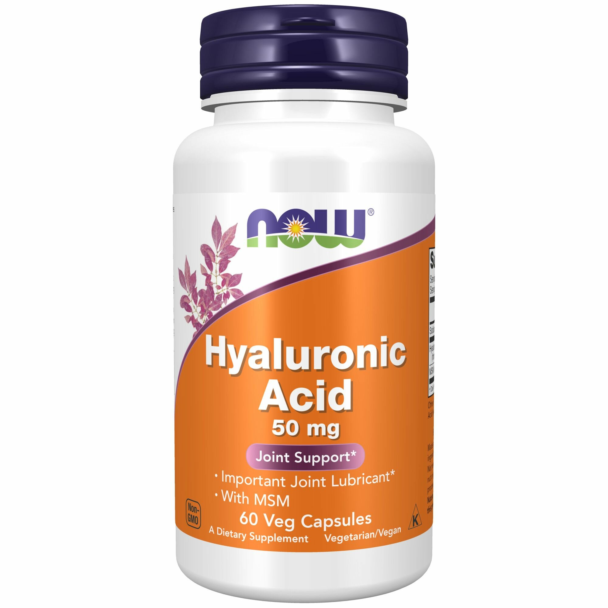 NOW Hyaluronic Acid 50 mg MSM, Гиалуроновая кислота+МСМ, 60 капсул