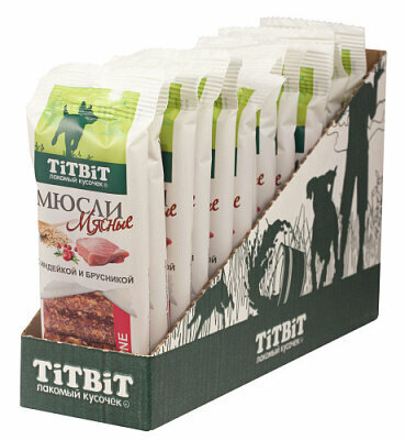 Мюсли с индейкой и брусникой для собак Titbit Berry, 40 гр, 16 шт