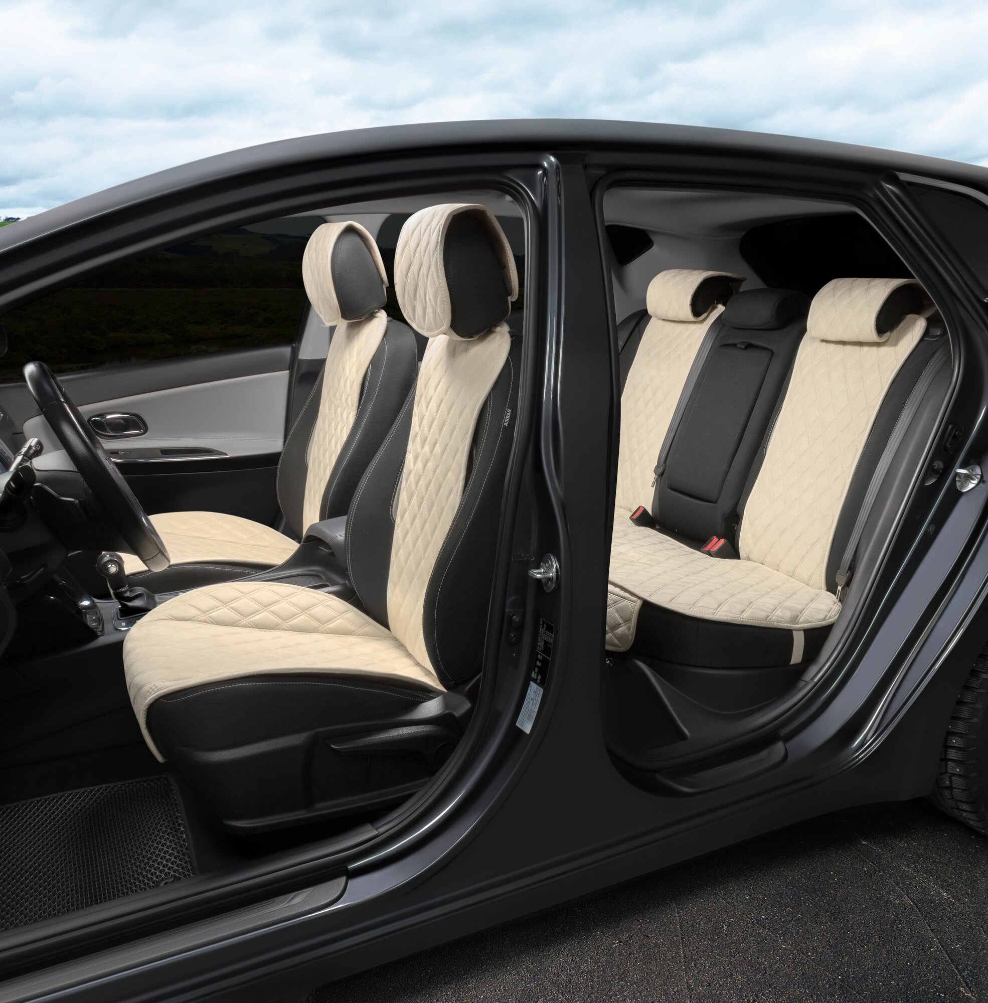 Накидки для Чери тигго 4 про (2020 - 2026) внедорожник 5 дверей / Chery Tiggo 4 Pro на весь салон Turbo, Алькантара, Бежевый