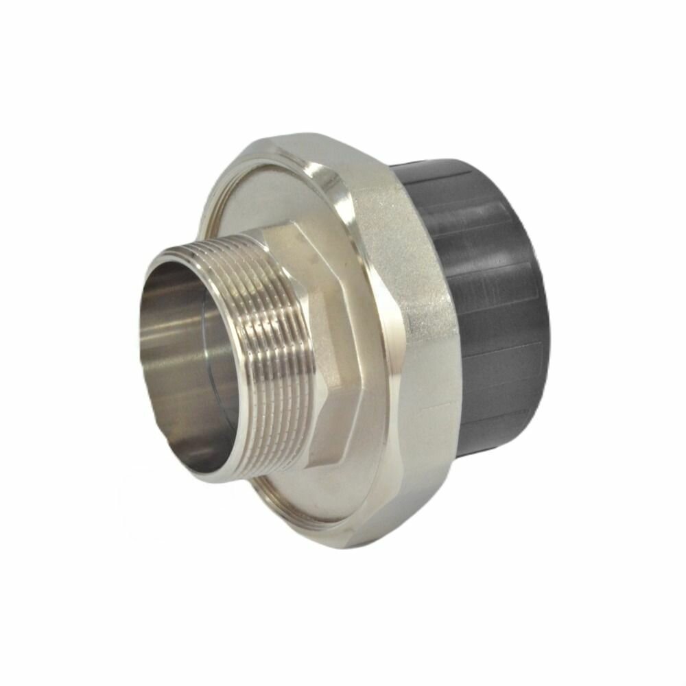 Муфта ПВХ серая под клеевое соед разъемная Дн 63х2" НР Aquaviva AQVBND63M