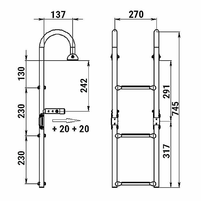Трап складной с горизонтальным креплением, 3 белых ступени (ширина 270 мм.) (10269442)