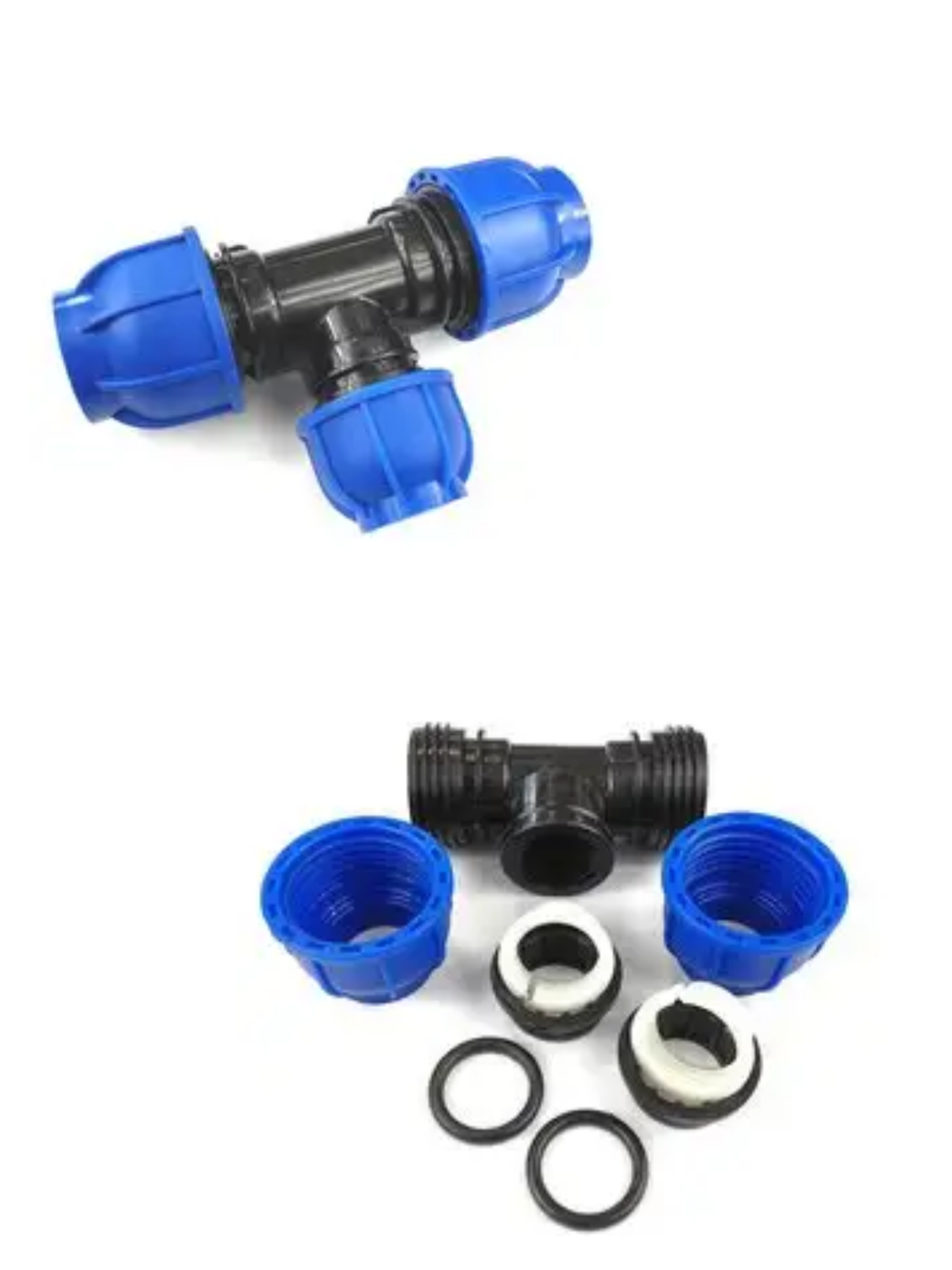 Тройник ПНД разъёмный переходной 32 x 25 x 32 (компрессионные фитинги для полиэтиленовых труб)