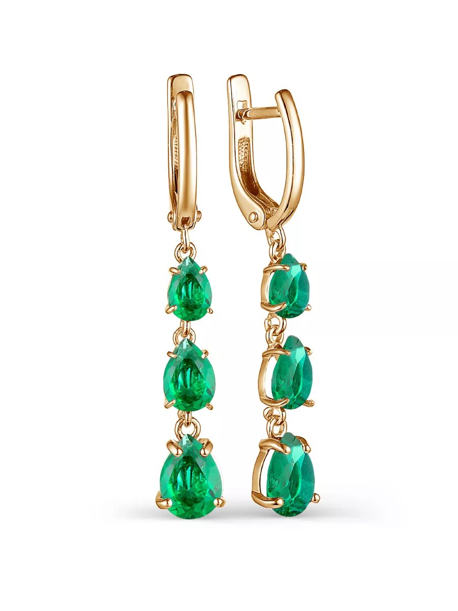 Серьги, красное золото, 585 проба, изумруд, бриллиант, изумруд синтетический