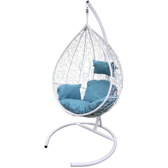 Подвесное кресло Garden Story Сфера (стойка+основание. белое, корзн. белая, подуш. бирюзовая. 3уп.(М))