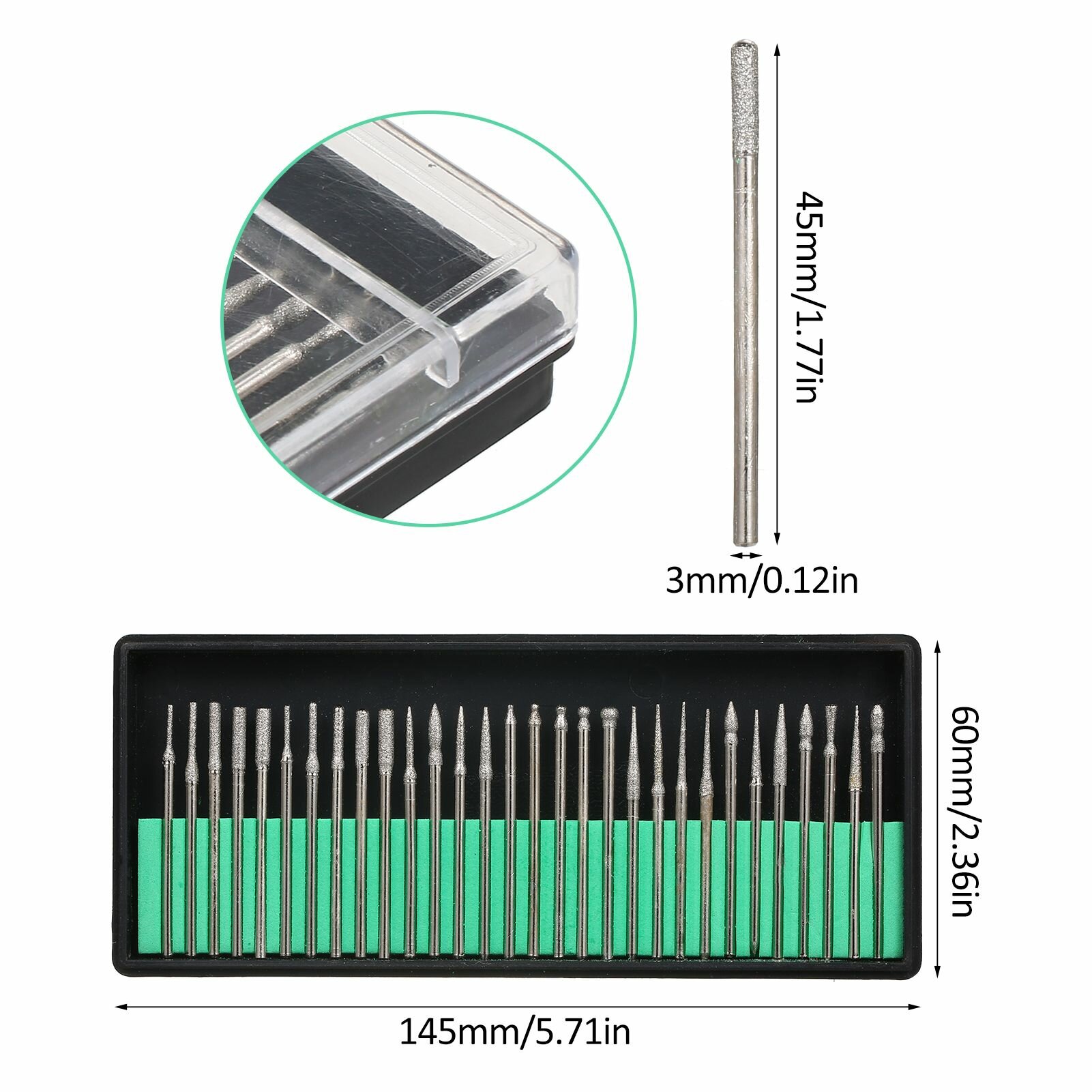 30ШТ сверло с алмазным заусенцем 1/8" (3 мм) комплект сверл с хвостовиком