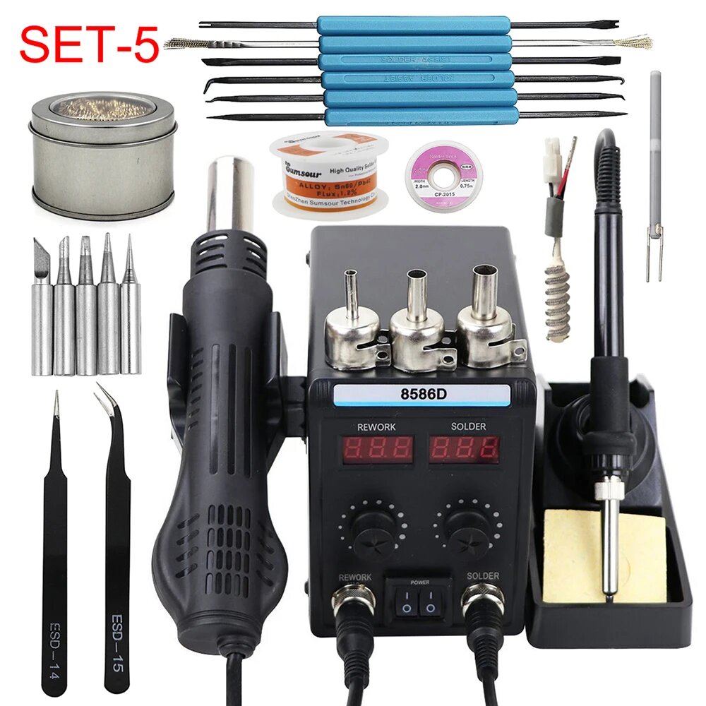 Паяльная станция SumSour 8586D SET-5, 220V EU Plug