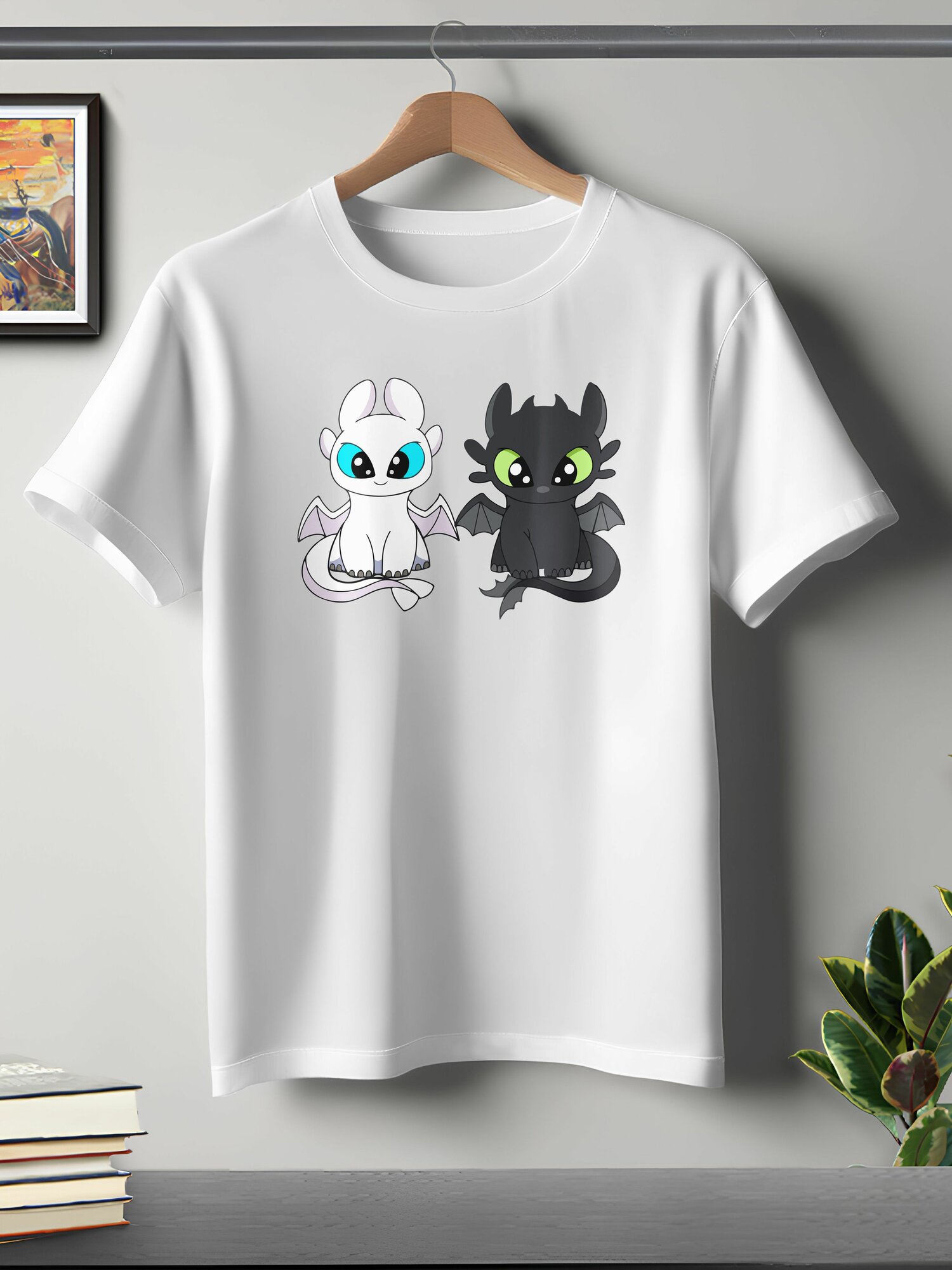 Футболка  Детская ONEQ 122 (7-8) размер с принтом Беззубик и Белая фурия, белая