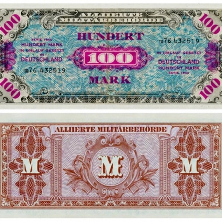100 марок 1944 оккупация Германии Allierte Militärbehörde, сувенирная копия, банкноты и купюры редкие коллекционные