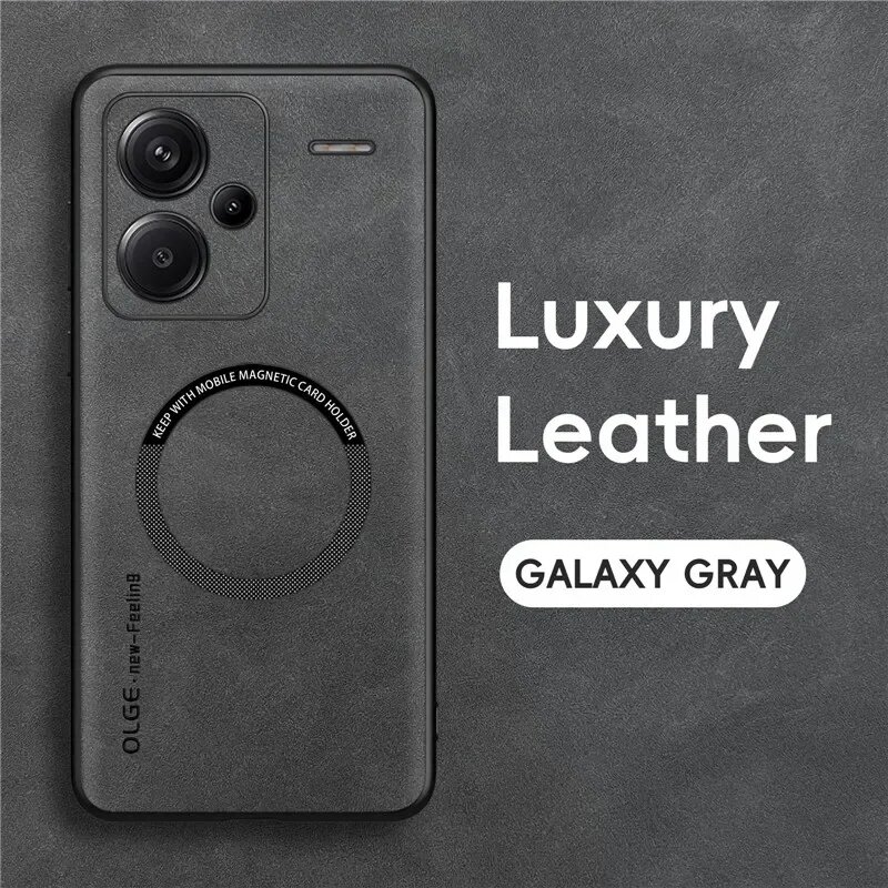 Магнитный кожаный чехол в стиле ретро для Xiaomi Redmi Note 13 Серый, серый, Redmi Note 13 Pro 5G