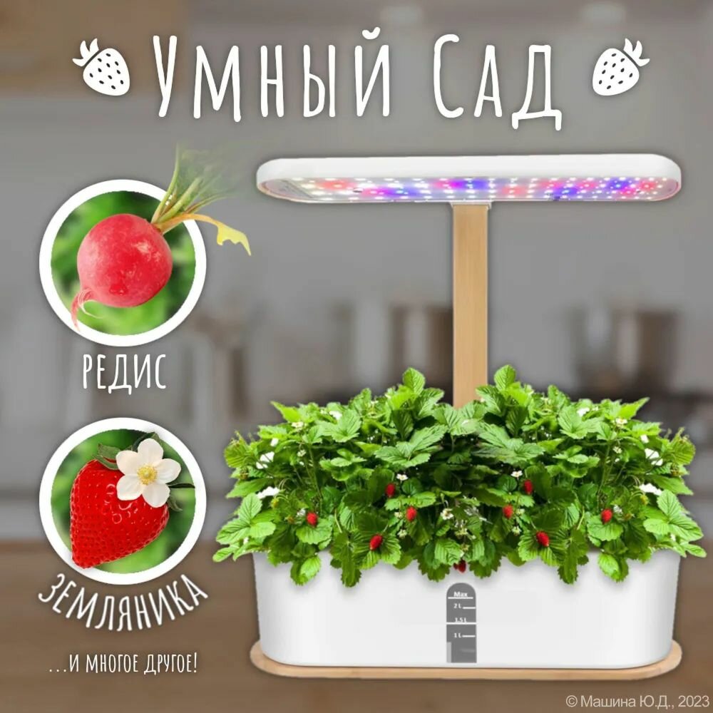 Гидропонная установка SMART GARDEN, LED-подсветка, дерево, 36 см